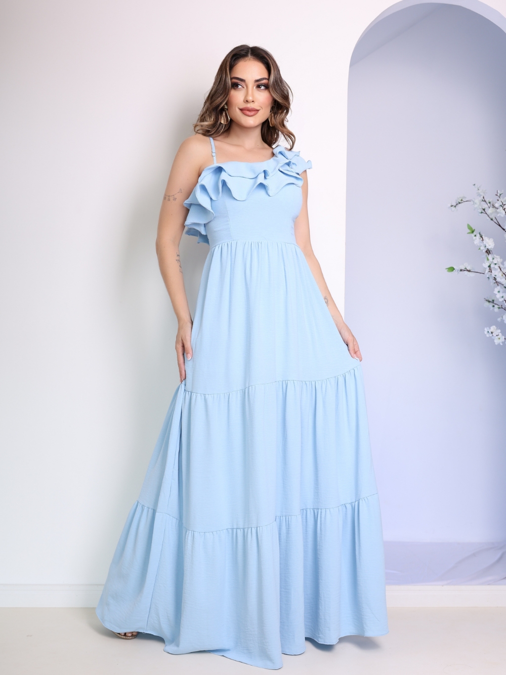 vestido longo feminina tecido duna forrado com bojo SP009 | Shopee Brasil