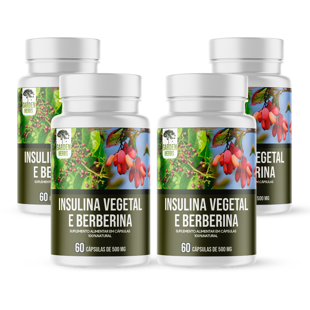 Kit 4 Frascos - Berberina e Insulina Vegetal ( Extrato 100%Natural ) 500 Mg - 60 cápsulas ...