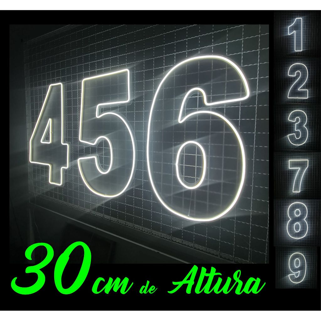Painel Led Neon Números 30cm Altura 0 /9 Acrílico Cristal com base ...