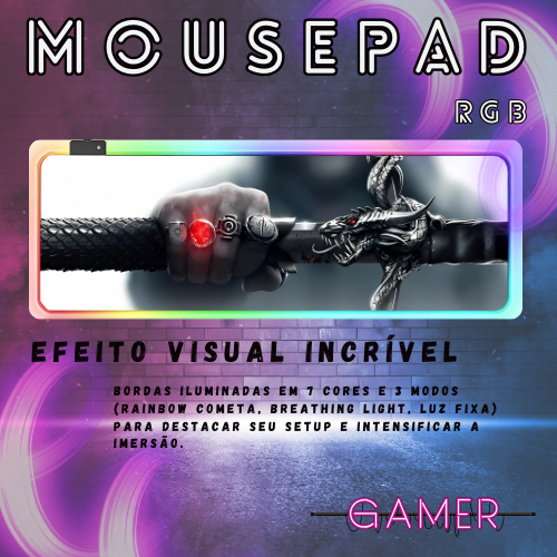 Mouse Pad Gamer Rgb Estampado Grande 80x30 cm Borda Iluminada Led RGB 7 Cores + Brinde Mouse ...