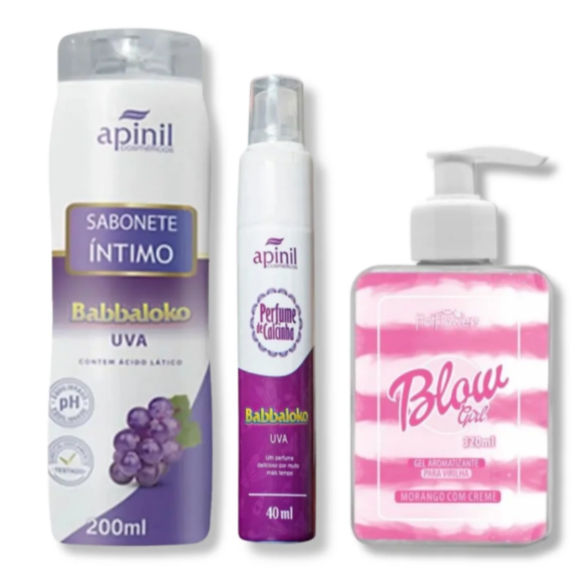 Kit Blow Girl Gel Aromatizante Hot Flowers Sabonete Líquido Perfume De Calcinha Uva Sex Shop