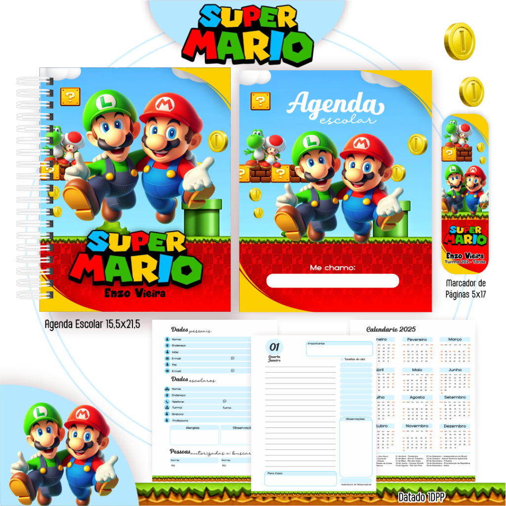 AGENDA ESCOLAR SUPER MARIO. | Shopee Brasil