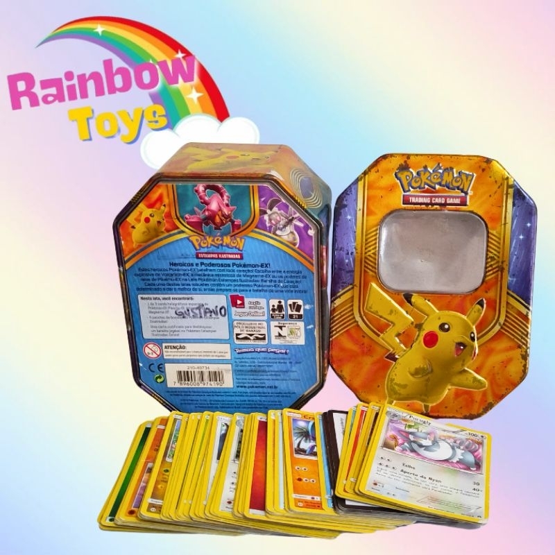 Jogo de cartas Pokémon, Lata Pikachu com 61 cartas | Shopee Brasil
