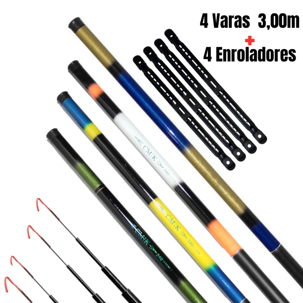 Kit 4 Vara de Pesca Vara Telescopica Lisa Vara de Mao 3,00 metros 40% ...