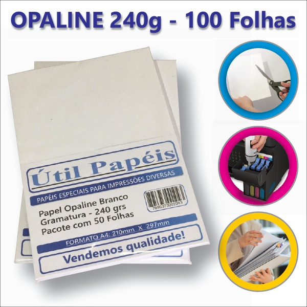 Papel Opaline 240g Branco Pacote com 100 Folhas Folha lisa OffSet A4 210x297 jato de tinta e ...