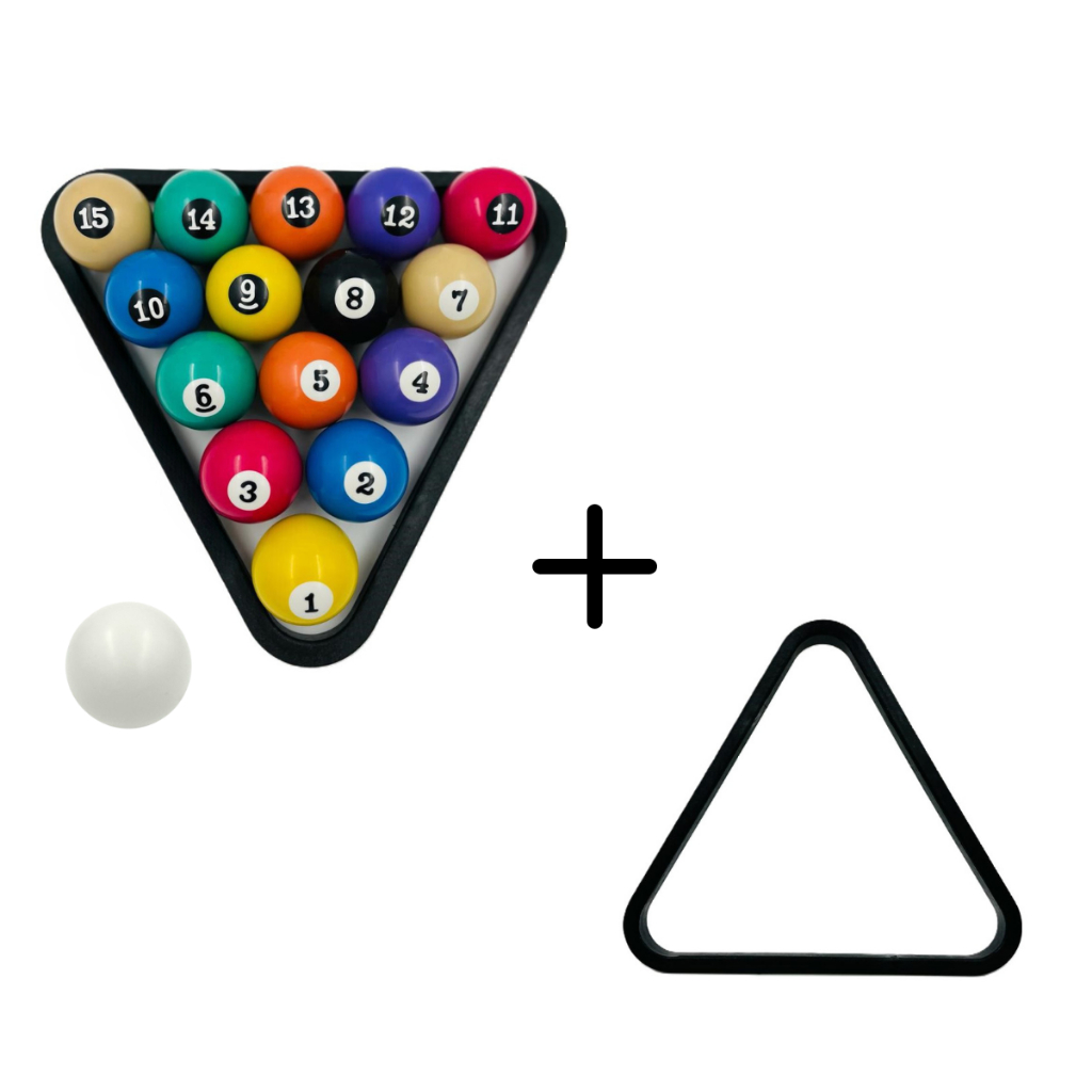 JOGO DE BOLA NUMERADA 54MM + BOLA BRANCA 58MM + TRIANGULO BILHAR ...