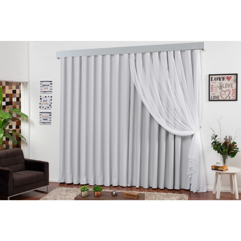 Cortina blackout com voil 6,00x2,30 trilho suíço Duplo para quarto e ...