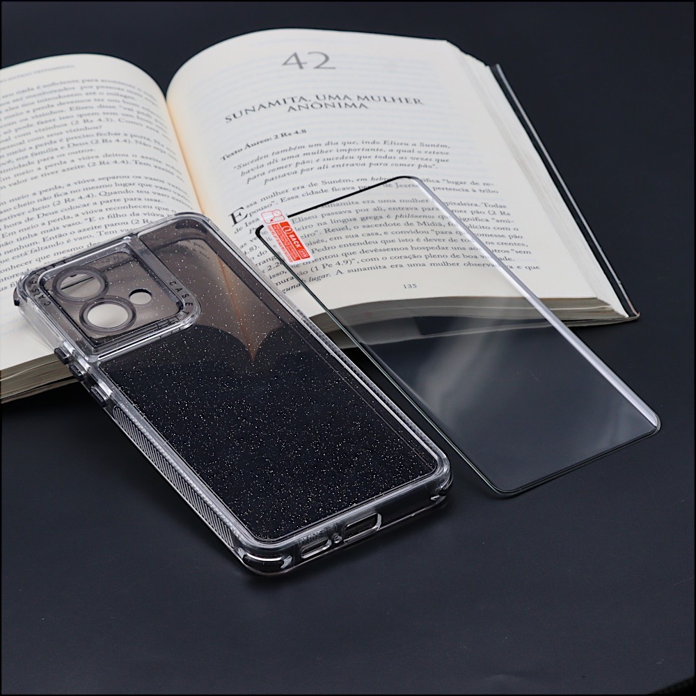 Capa Anti Impacto Colorida C Brilho Para Moto Edge 40 Neo Com Película