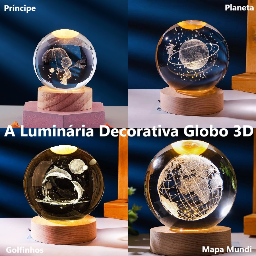 Luminária Decorativa Globo De LED Bola De Cristal Colorido Com USB 3D 6Cm Bivolt Enfeite ...