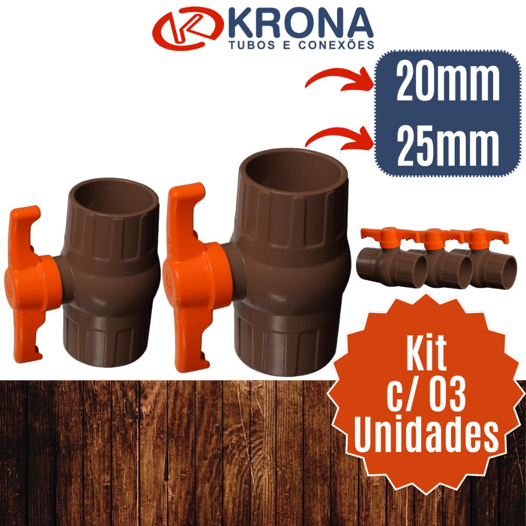 Registro de esfera 20mm 1/2" e 25mm 3/4" p/ tubos e cano de cola ...