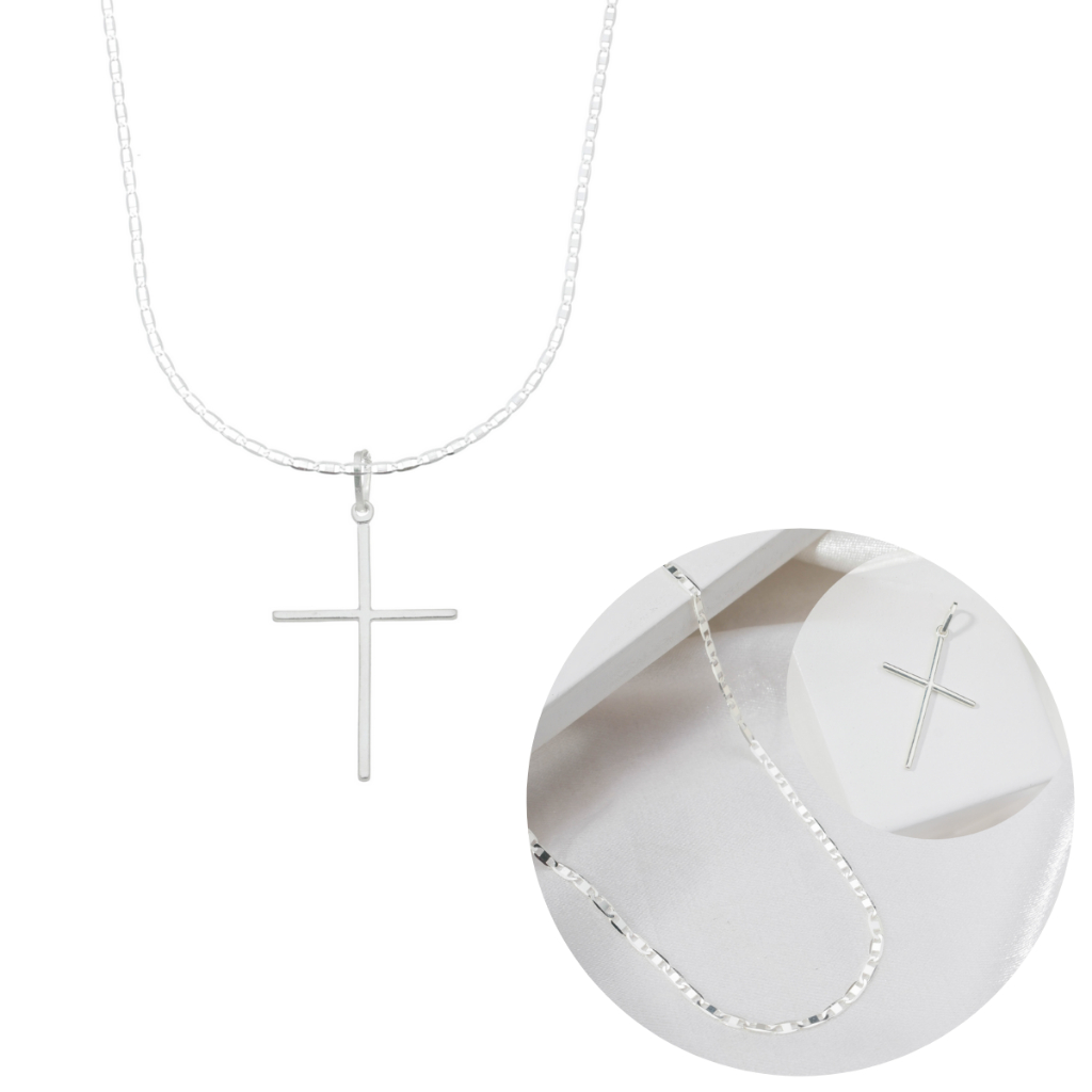 Corrente Masculina Prata 925 60cm Piastrine Crucifixo | Shopee Brasil