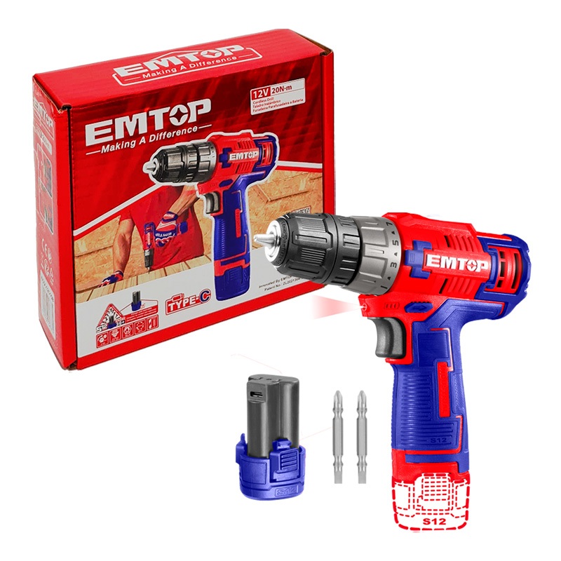 Furadeira/Parafusadeira Emtop 12V 20N Bat 1,5Ah - EMTOP | Shopee Brasil