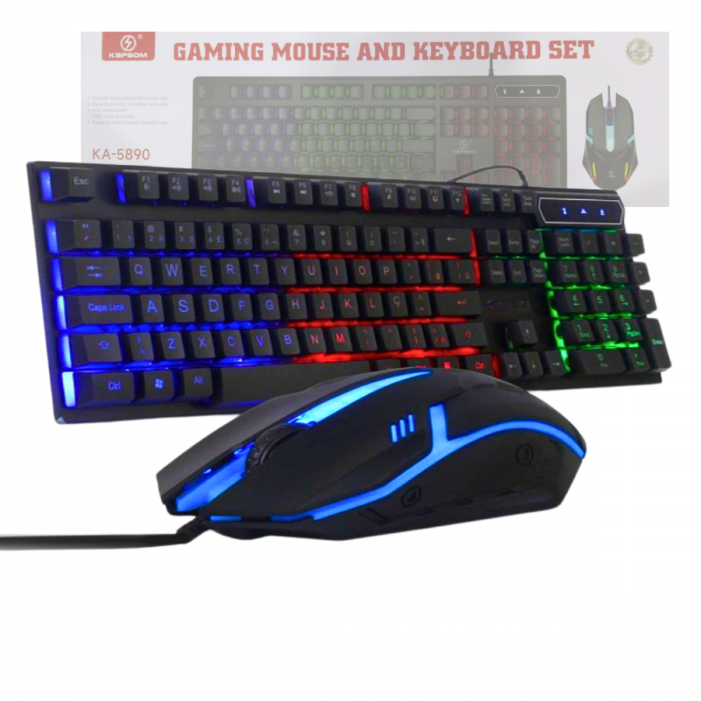 Kit Teclado E Mouse Gamer Preto Semi Mecânico LED RGB Kapbom KA-5890 | Shopee Brasil