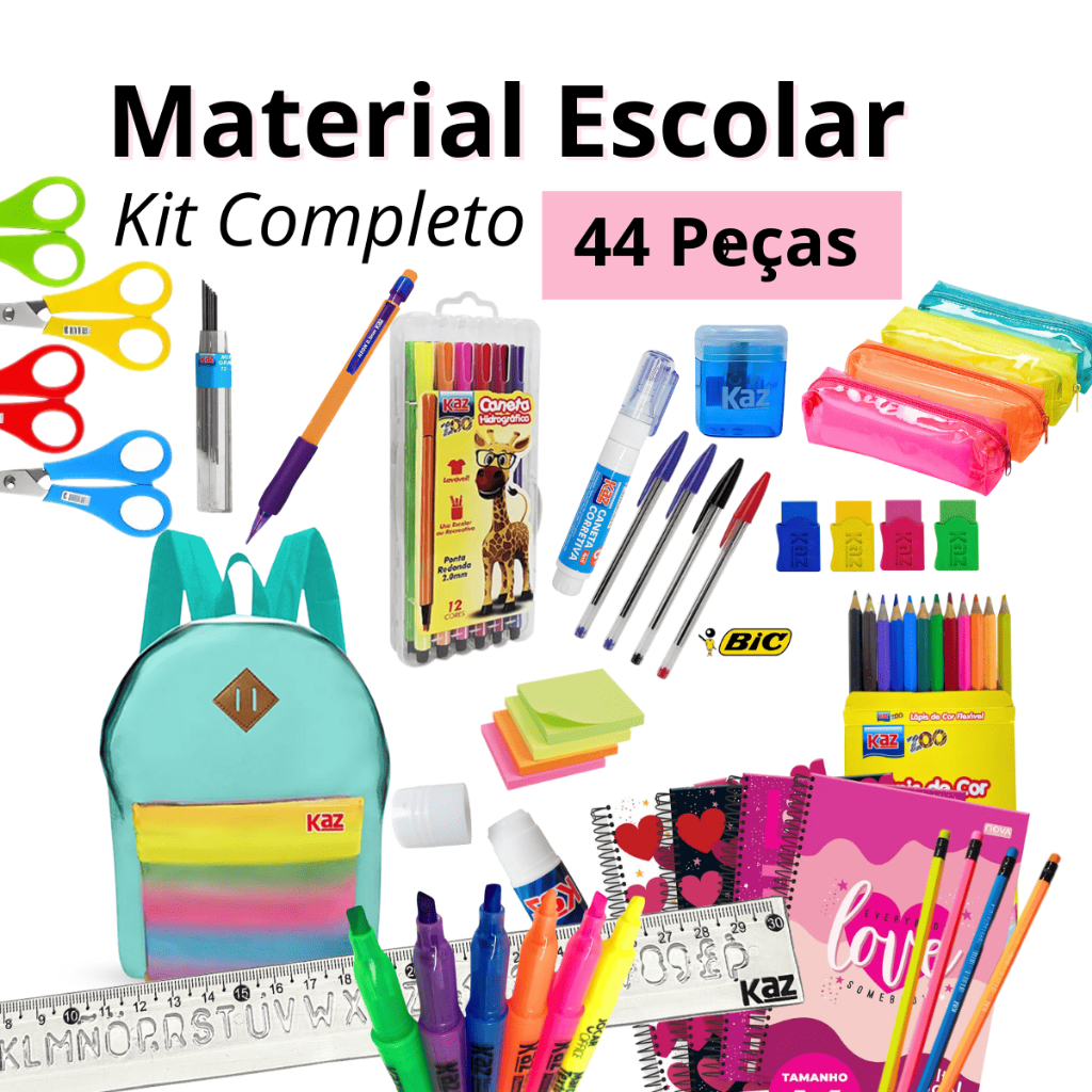 Material Escolar 44 Itens Kit Completo Volta ás Aulas 2025 Mochila ...