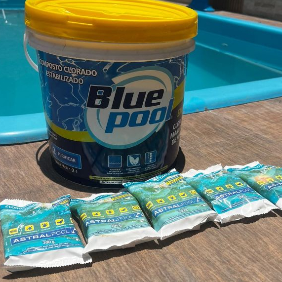 Balde de Cloro Blue Pool 10kg e 5 Pastilhas Cloro Orgânico Astralpool 5 ...