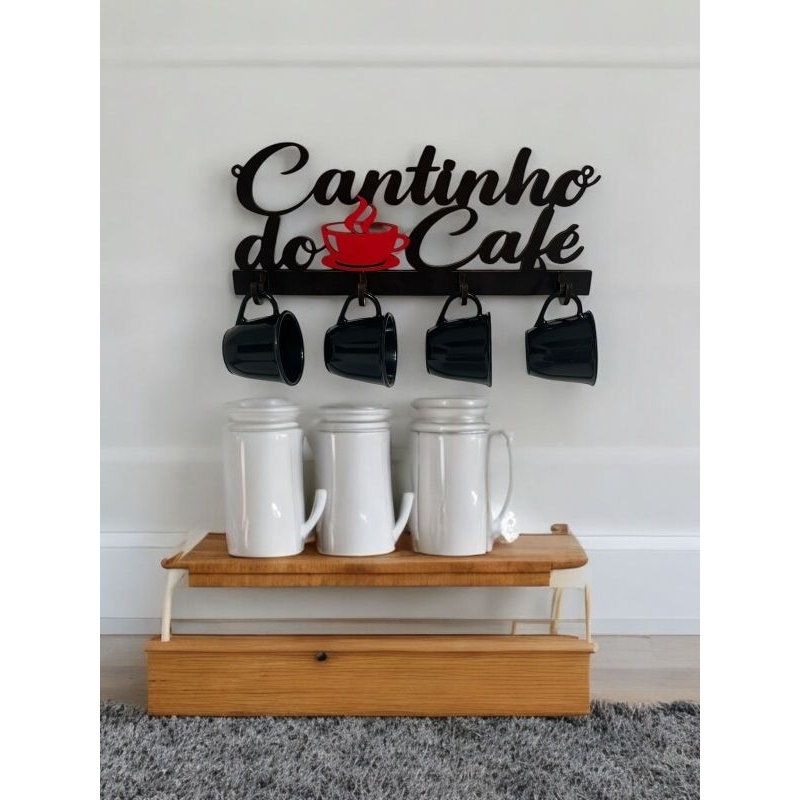 Porta Caneca Madeira Mdf Porta Organizador Cantinho Do Café Com 4 ...