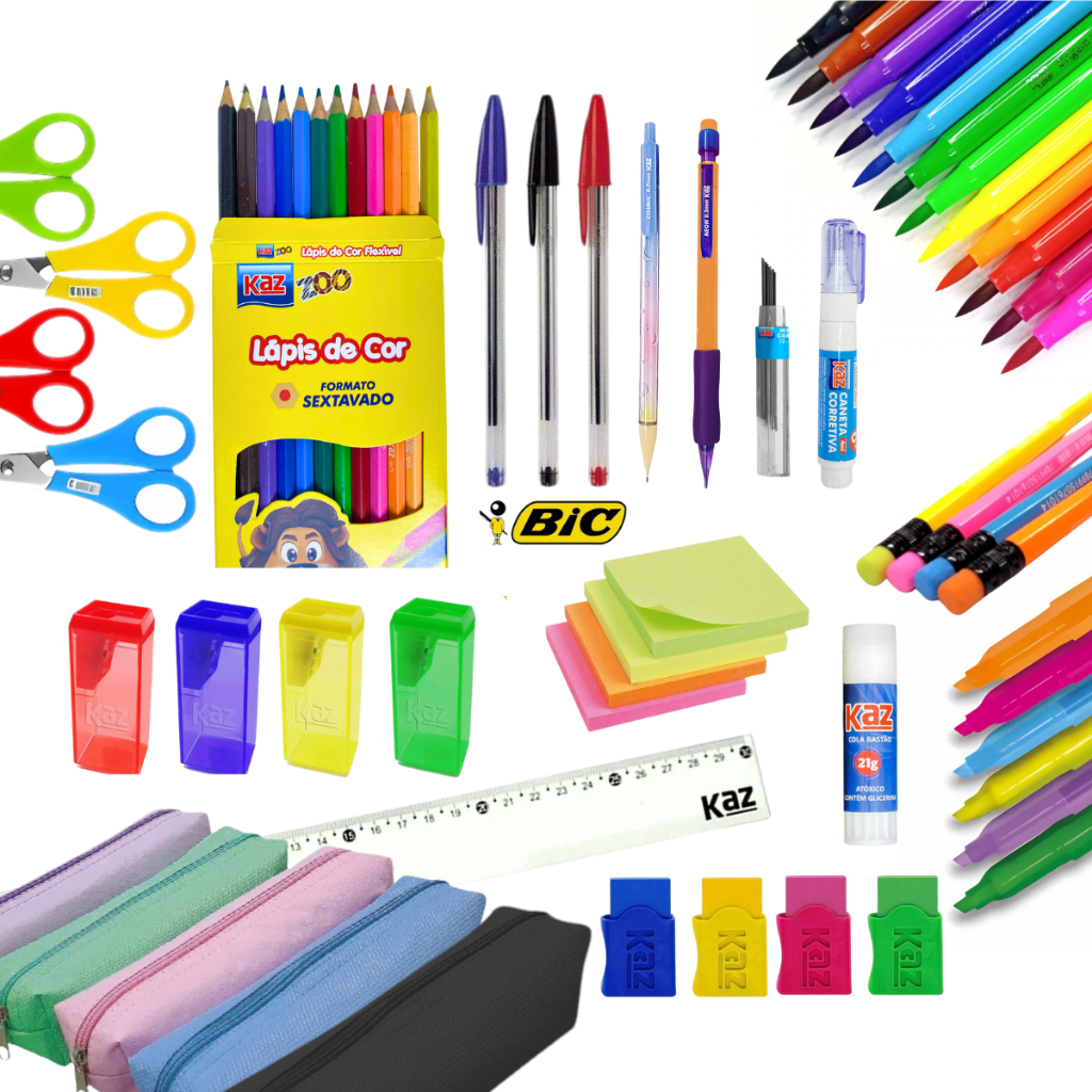 Kit Material Escola Completo Caneta Atacado Peças Lápis Estojo Borracha ...