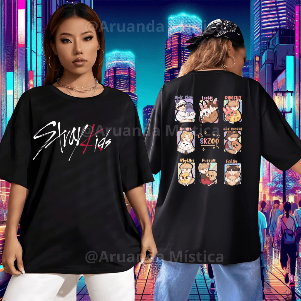 Camiseta Oversized Unissex Algodão stray Kids Szoo Chibli Cute ...