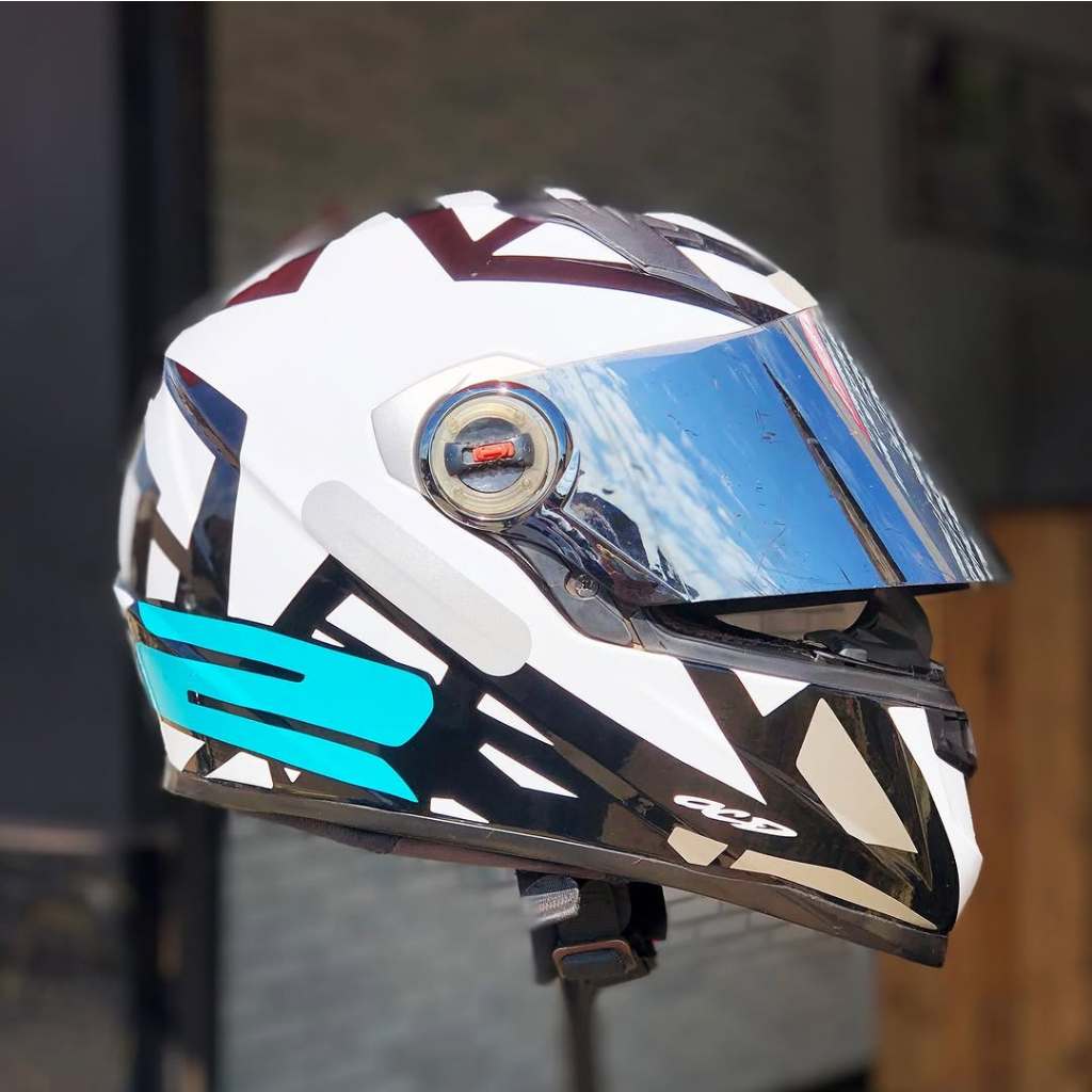 FAIXAS/ADESIVOS para capacetes no MOD. ESTRELA Branco COM DOIS azul ...