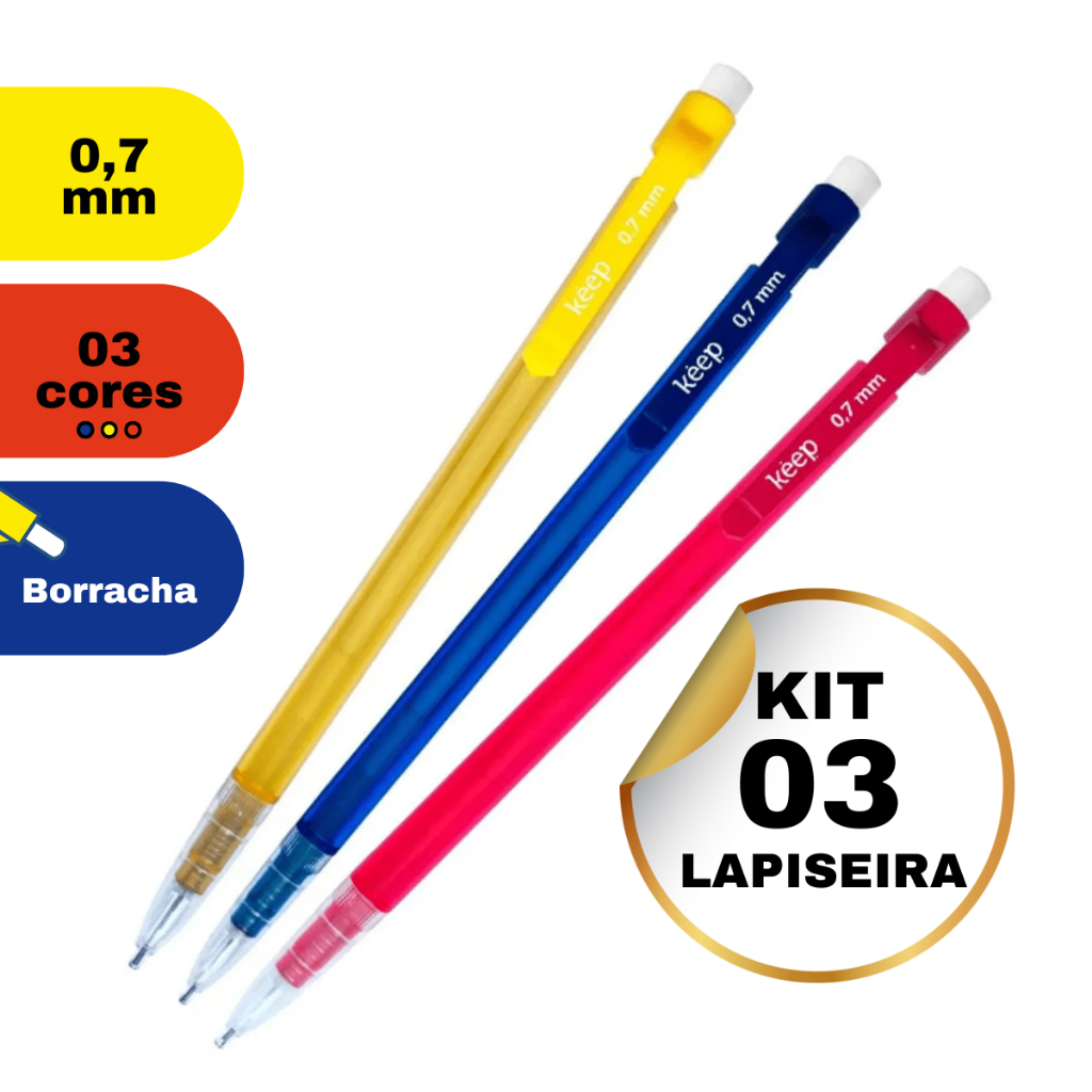 Kit Lapiseira 0,7mm Pop keep com 3 unidades | Shopee Brasil