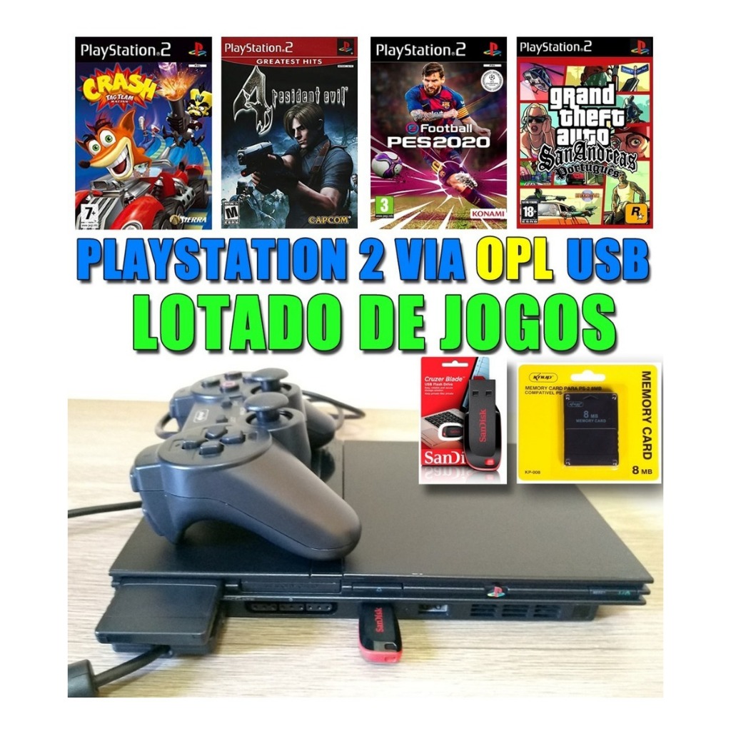 Playstation 2 Completo PS2 Play 2 + OPL + PEN DRIVE 64GB + Memory Card | Shopee Brasil