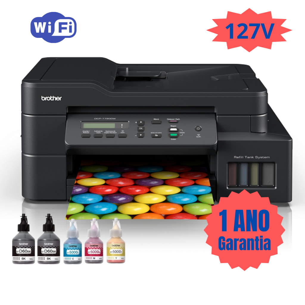 Brother Impressora Multifuncional DCPT720DW Colorida Com Wifi Duplex e ...