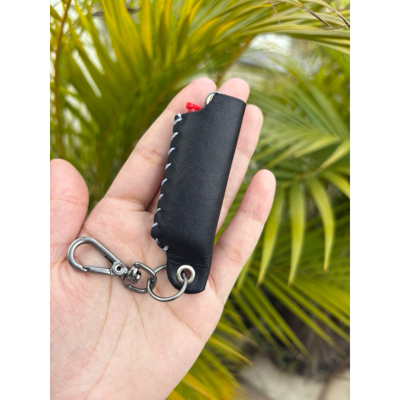 Capa de couro legitimo chaveiro para isqueiro BIC pequeno preto ...