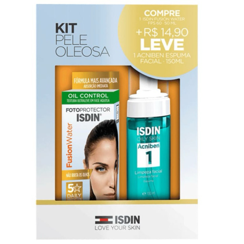 Kit Isdin Protetor Solar FPS 60 Fusion Water 50ml + Espuma de Limpeza ...