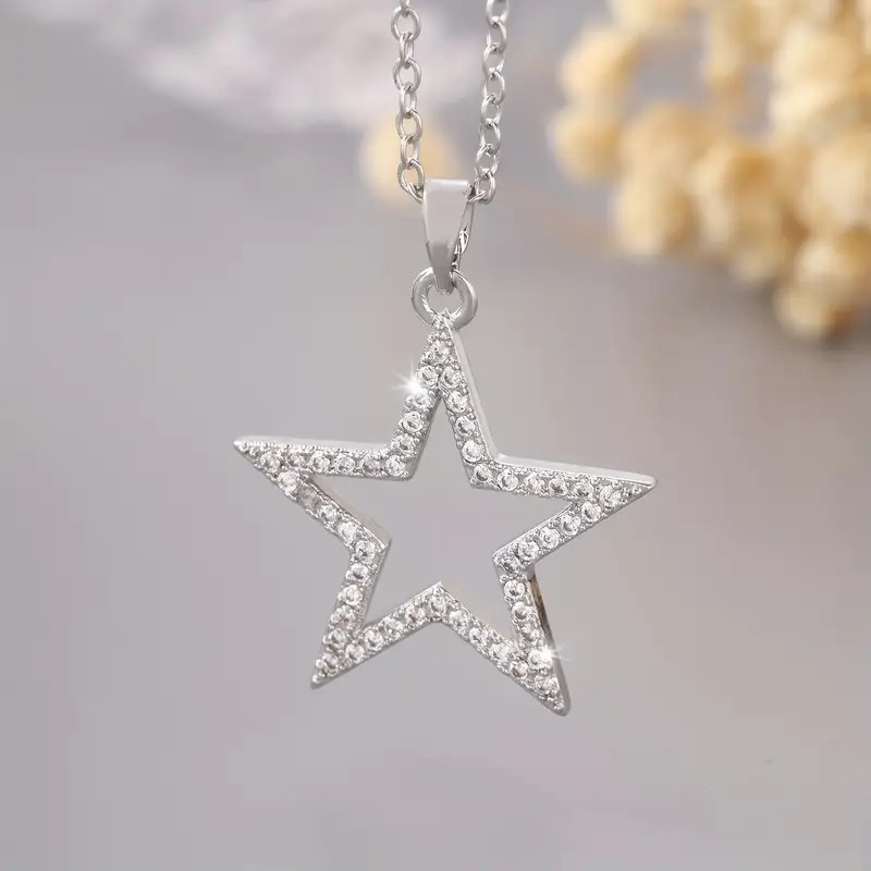 Colar Pingente Estrela Brilhante Strass Aço Inoxidável Prata e Dourado ...