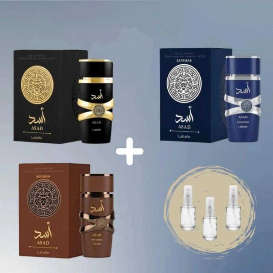 PERFUMES ÁRABES CINCOML CADA (ASAD PRETO+ASAD AZUL+ASAD MARRON ...