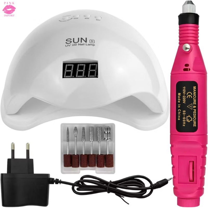 Kit Lixadeira Elétrica Motor Caneta + Cabine Estufa de Unhas 48w Sun 5 Uv Led Manicure ...