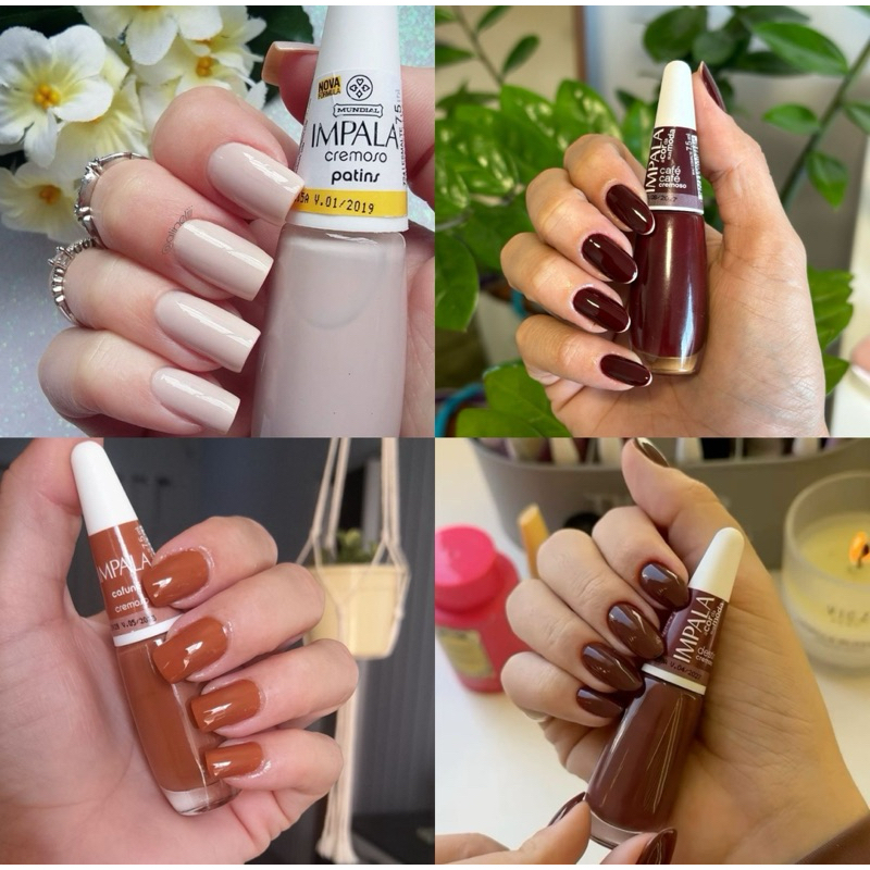 Kit 4 Esmaltes Impala Tons de Nude e Marrom (patins, cafune, cafe cafe ...
