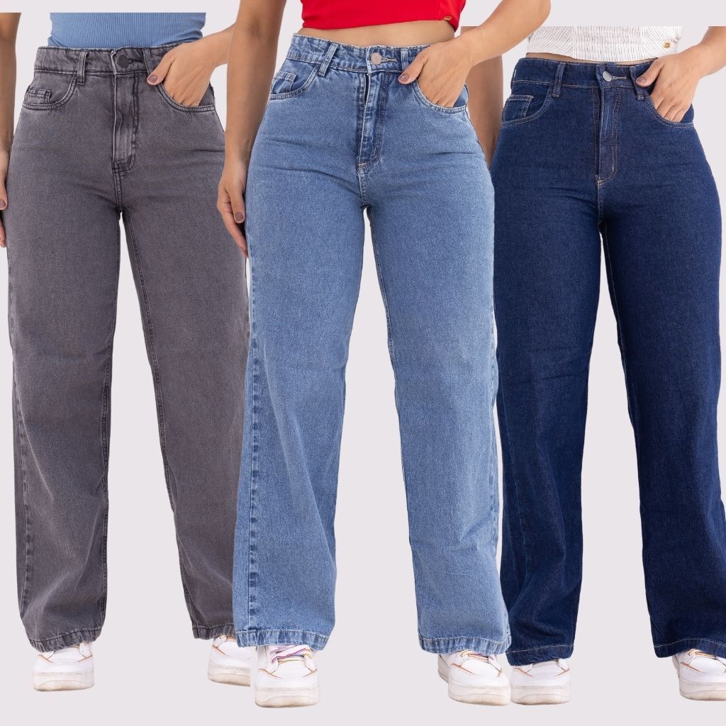 Calça Wide Leg Pantalona Jeans Plus Size Levanta Bumbum Estilosa ...