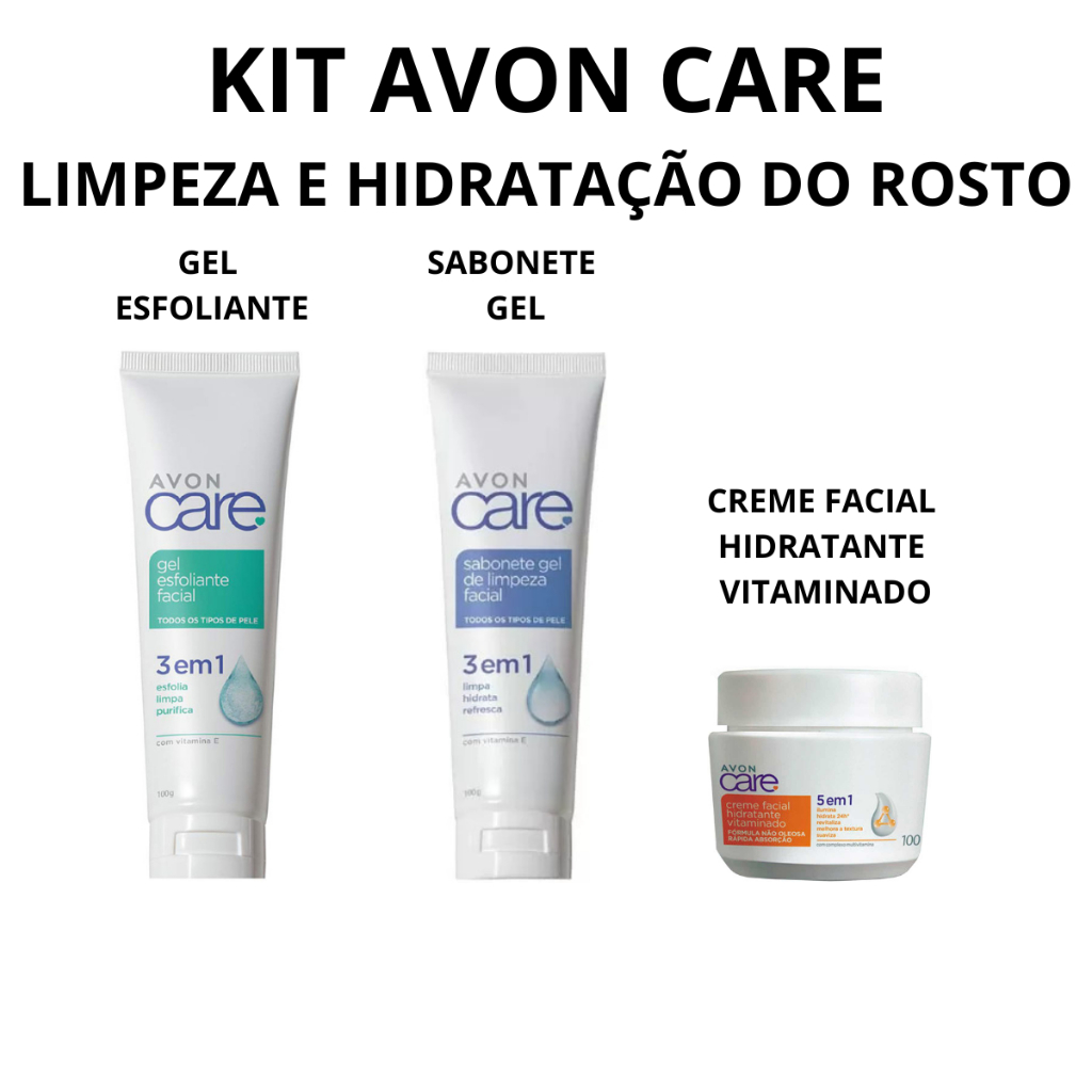 Kit Avon care - Gel esfoliante, sabonete em gel e creme facial ...