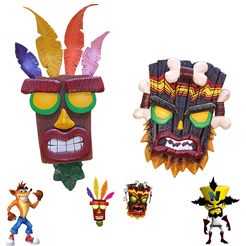 Combo quadro 3D Aku Aku e Uka Uka - Crash bandicoot (com suporte de parede) | Shopee Brasil