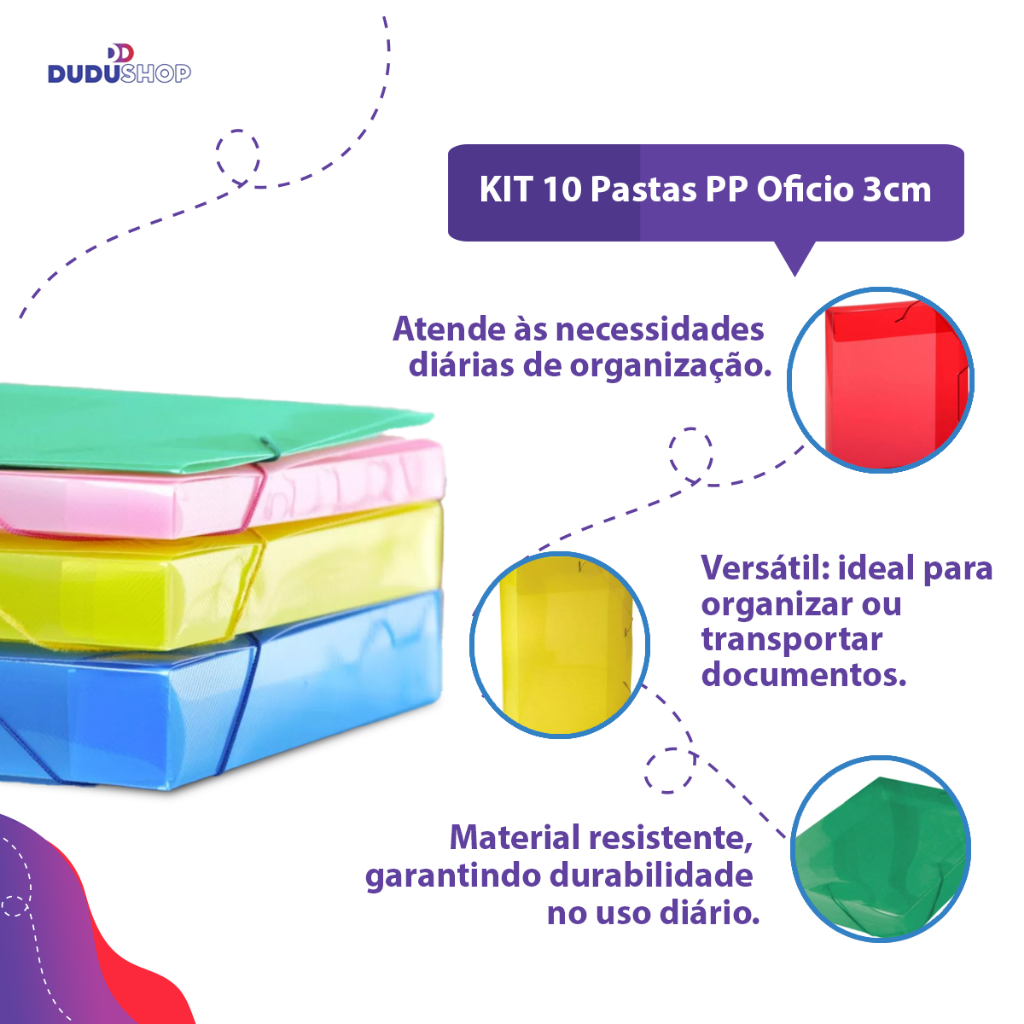 KIT 10 Pastas PP Oficio 3cm Grande Alta Pasta Escolar Documentos ...