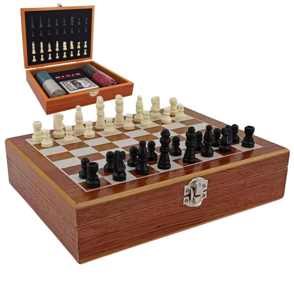 Kit Jogo de Xadrez Madeira Com Poker Baralho Presentes Decoração ...
