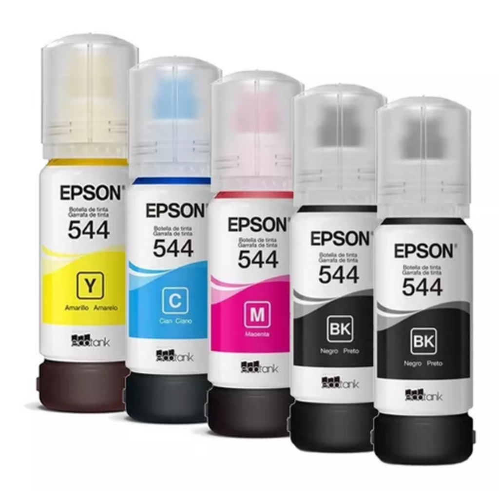 Kit 5 Refil de Tinta T544 Para Epson L3110/L3150/L3210/L3250 BK/C/M/Y | Shopee Brasil