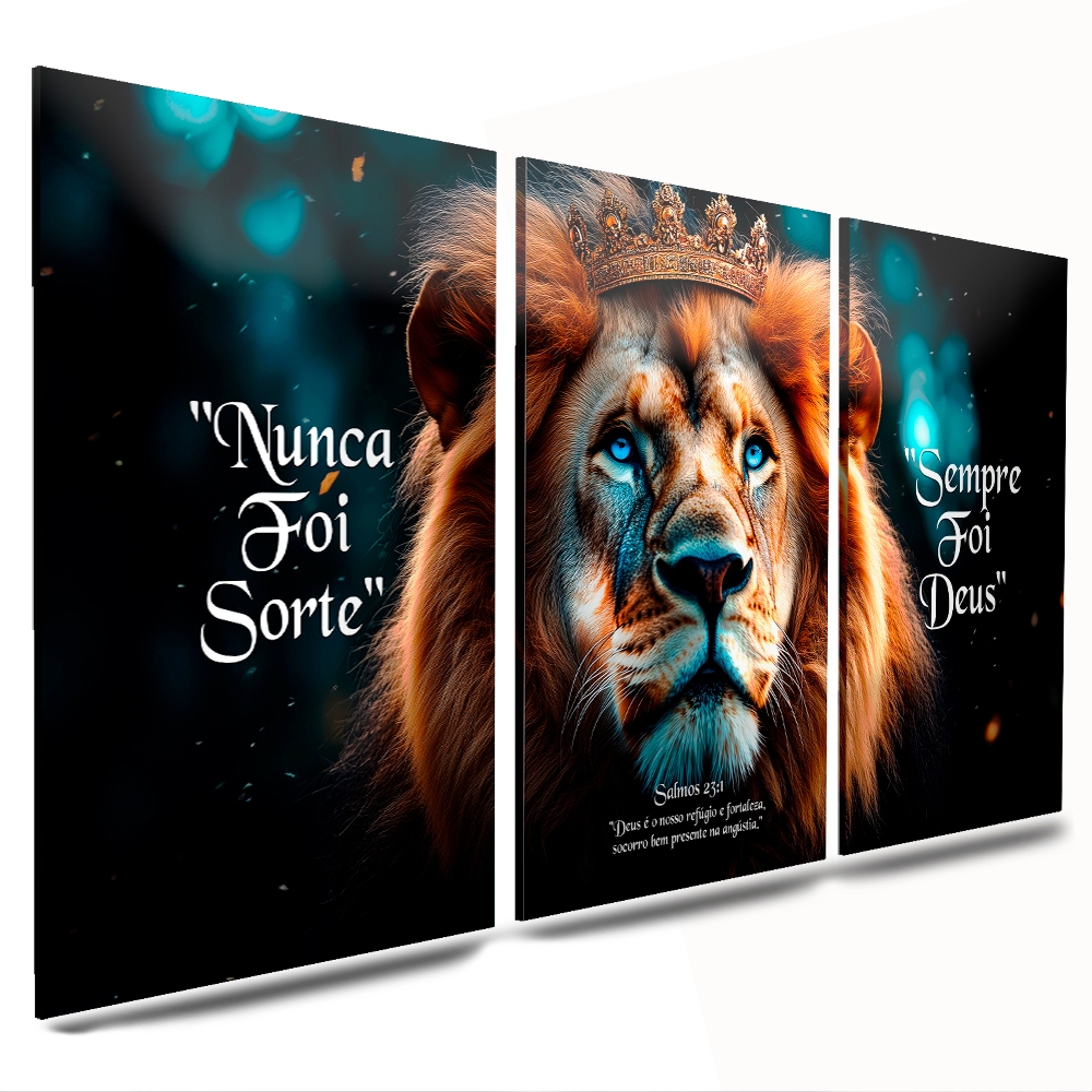 kit quadro decorativo mdf leao frases nunca foi sorte sempre foi deus | Shopee Brasil