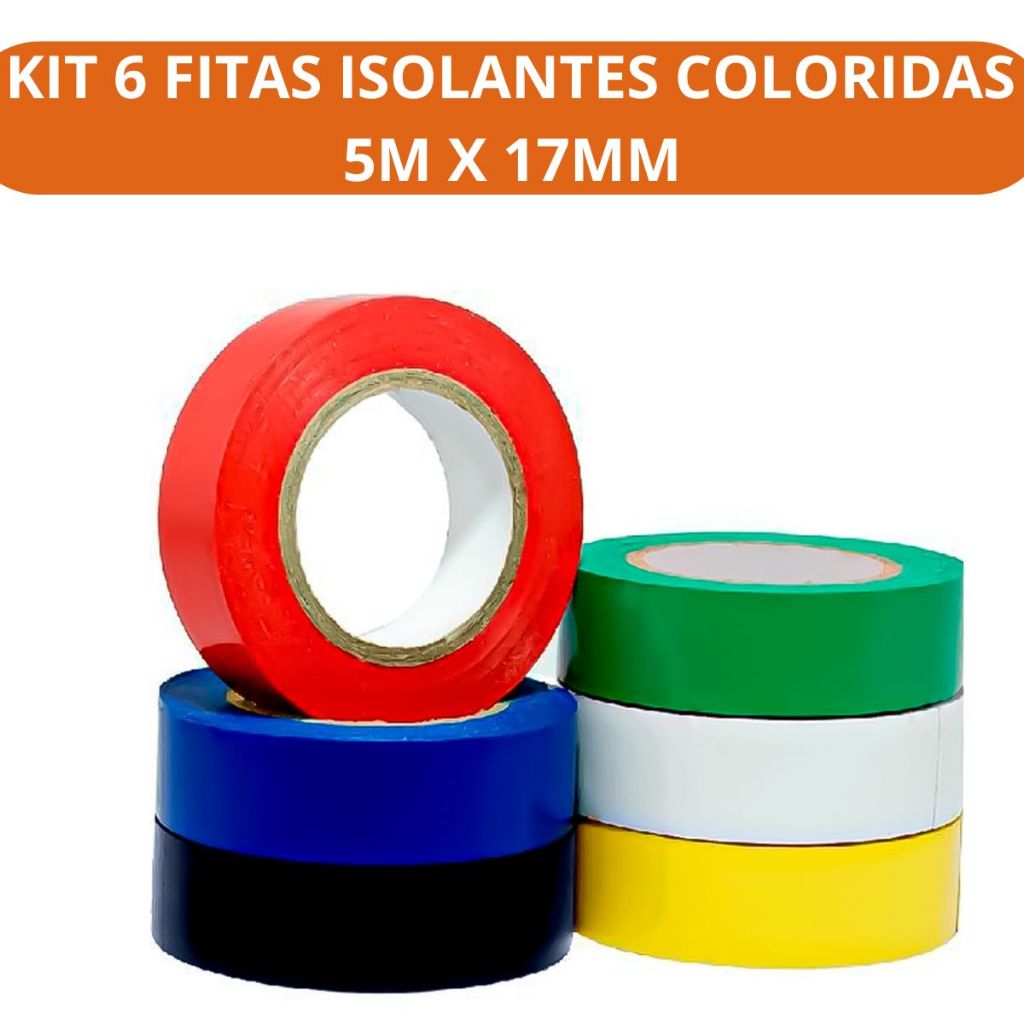 Kit 6 Fita Isolante Colorida Eletricista Elétrica Tamanho 2,7mx17mm ...