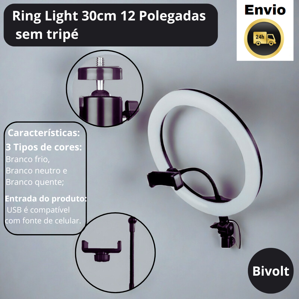 Ring Light 30cm 12 Polegadas sem tripé com Suporte | Shopee Brasil