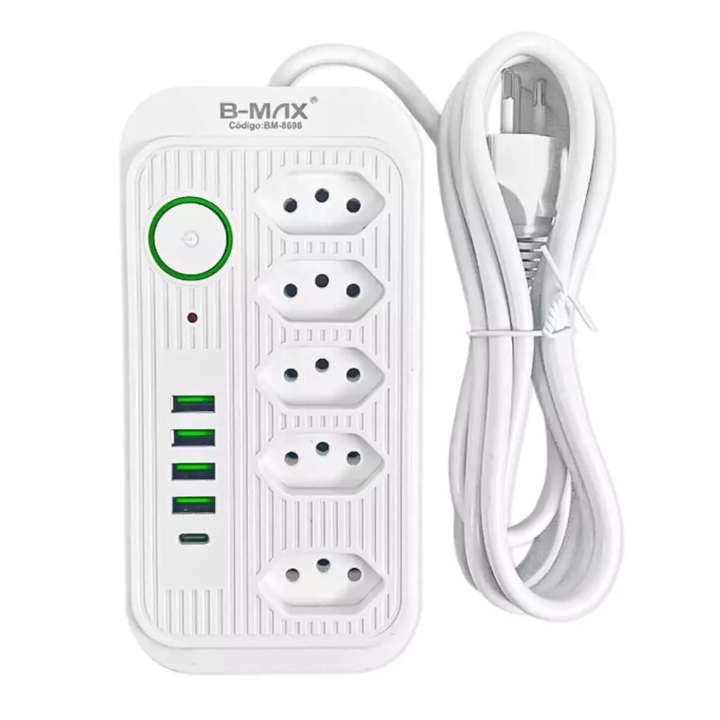 Extensão Elétrica 2m Com 4 Tomadas e 3 Entradas USB com Botão Liga Desliga | Shopee Brasil