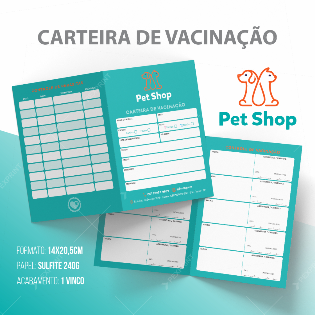 Carteira de Vacinação Pets / Petshop / Veterinária - Papel 240g A5 ...