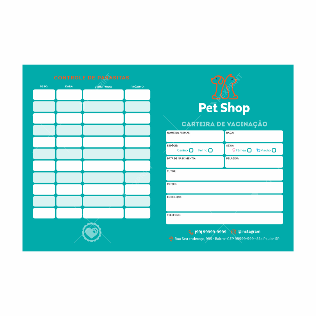 Carteira de Vacinação Pets / Petshop / Veterinária - Papel 240g A5 ...