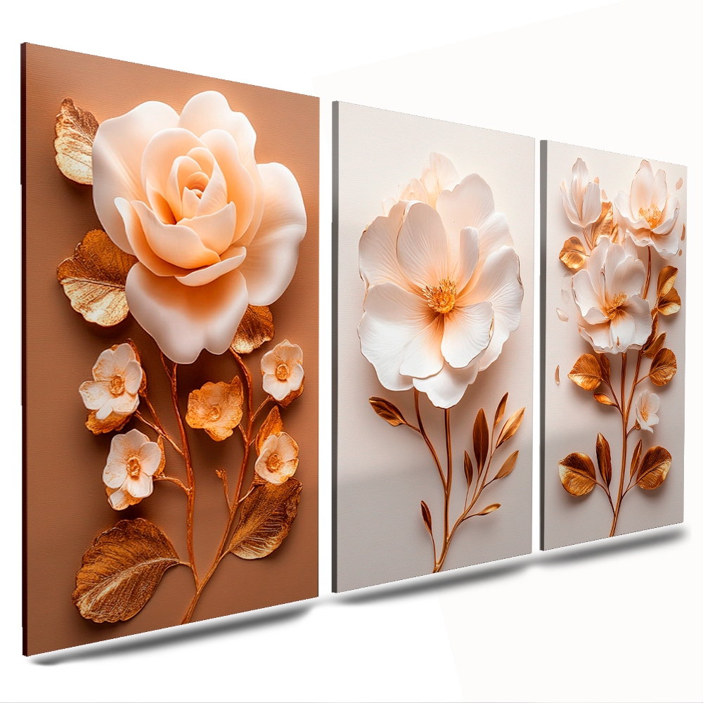 kit 3 quadros decorativo parede flores flor moderna sala cozinha quarto ...