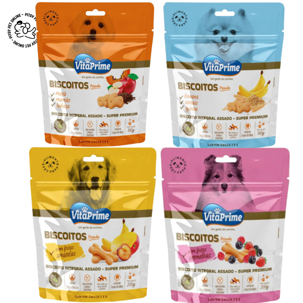 Kit 4 Biscoito Para Cachorro Natural VitaPrime Sabores Frutas Amarelas ...