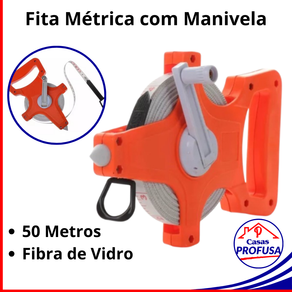 Trena Longa Distancia com Manivela Fita Métrica 50 Metros de Fibra ...