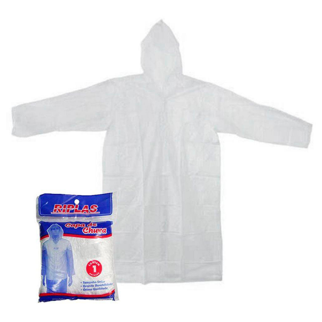 100 Capas de Chuva Transparentes Tipo Jaleco Fechado Com Capuz ...