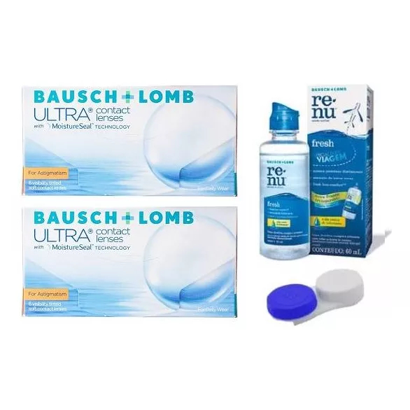 2 Caixas Lente De Contato Ultra Toric Astigmatismo + Renu Bausch ...