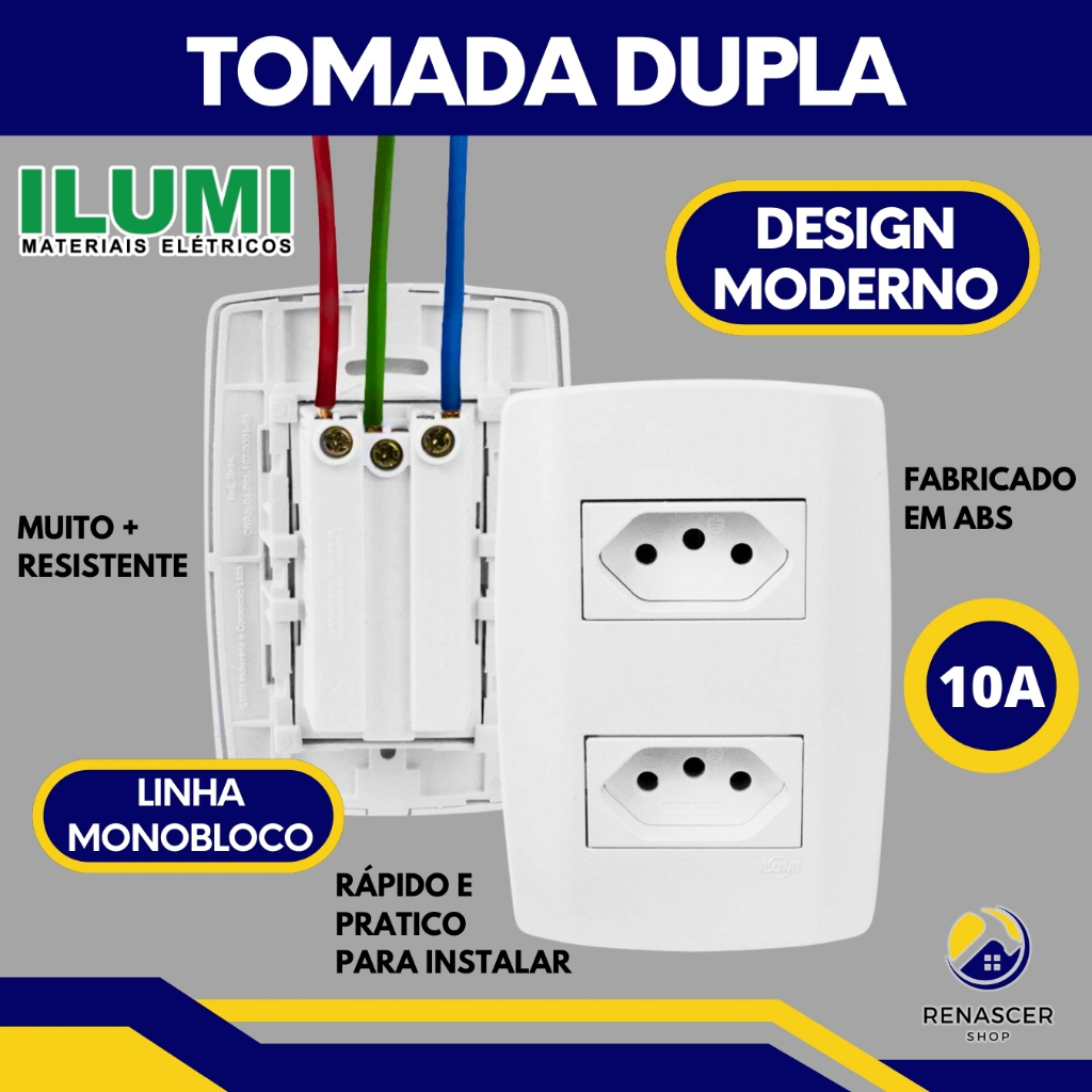 Tomada Dupla 10a Slim Modular Ilumi | Shopee Brasil